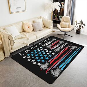 jejeloiu lacrosse area rug 5'x7' kids american flag sports theme decorative carpet for women men lacrosse player games rugs for living room bedroom floor mat room decor