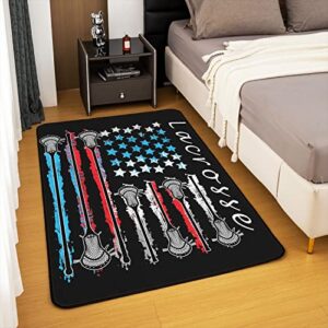 jejeloiu Lacrosse Area Rug 5'x7' Kids American Flag Sports Theme Decorative Carpet for Women Men Lacrosse Player Games Rugs for Living Room Bedroom Floor Mat Room Decor