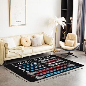 jejeloiu Lacrosse Area Rug 5'x7' Kids American Flag Sports Theme Decorative Carpet for Women Men Lacrosse Player Games Rugs for Living Room Bedroom Floor Mat Room Decor