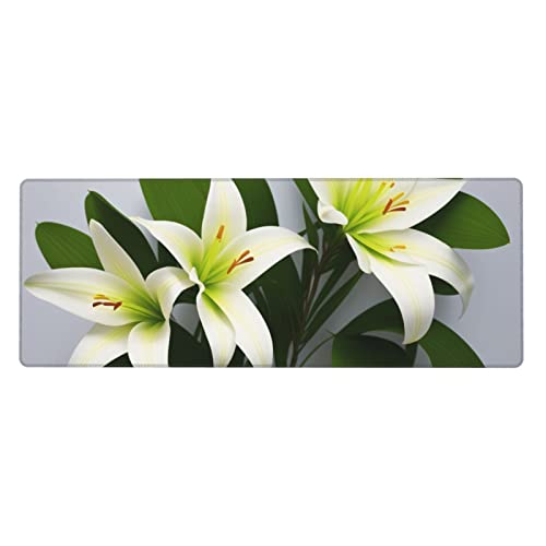 Lily Flowers Mouse Pads for Laptop and PC, 11.8"x31.5" Mouse Pad for Office and Cute Gaming Pads.