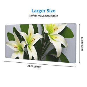 Lily Flowers Mouse Pads for Laptop and PC, 11.8"x31.5" Mouse Pad for Office and Cute Gaming Pads.