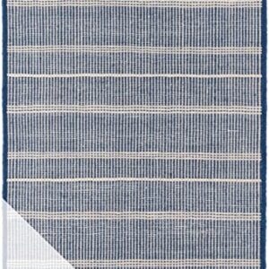 Dash & Albert Samson Navy Handwoven Indoor/Outdoor Rug, 8 X 10 Feet, Blue/Ivory Stripe Pattern