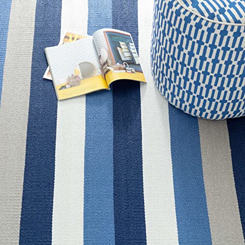 Dash and Albert Ocean Stripe Handwoven Indoor/Outdoor Rug, 8 X 10 Feet, Blue/White Stripe Pattern