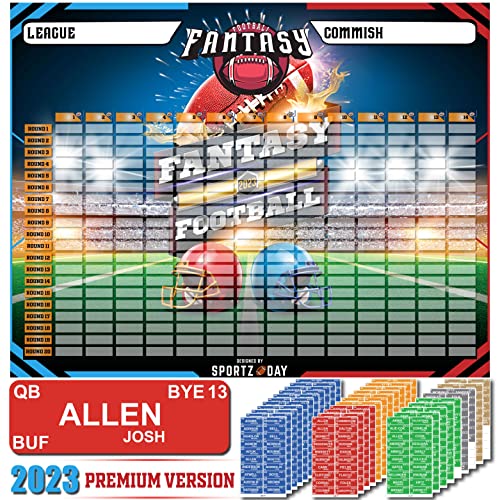 Bambluby Fantasy Football Draft Board 2023-2024 Kit - Extra Large Set with 596 Player Labels - Premium Color Edition[14 Teams 20 Rounds]