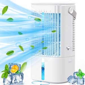 portable air conditioner - personal mini ac quiet air cooler with handle,90° oscillating desktop cooling fan,2/4h timer 7 color,3 speeds,small mobile misting fan for home office work outdoor-white