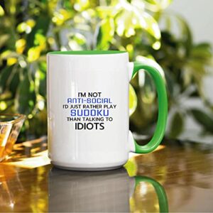 Funny Sudoku Gift for Smart People Who Prefer Solving Puzzles to Talking 11oz 15oz Inner Color Accent Mug