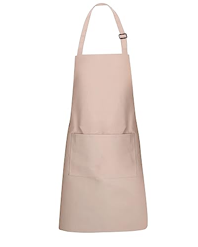 Hugitout Chef Apron Unisex with Adjustable Straps and Two Pockets For Work Uniform, Bib Apron Waterproof, oil-proof Stain Resistant, No Wash(Khaki)