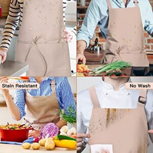 Hugitout Chef Apron Unisex with Adjustable Straps and Two Pockets For Work Uniform, Bib Apron Waterproof, oil-proof Stain Resistant, No Wash(Khaki)