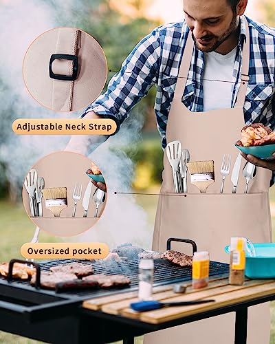 Hugitout Chef Apron Unisex with Adjustable Straps and Two Pockets For Work Uniform, Bib Apron Waterproof, oil-proof Stain Resistant, No Wash(Khaki)