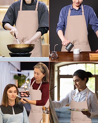 Hugitout Chef Apron Unisex with Adjustable Straps and Two Pockets For Work Uniform, Bib Apron Waterproof, oil-proof Stain Resistant, No Wash(Khaki)