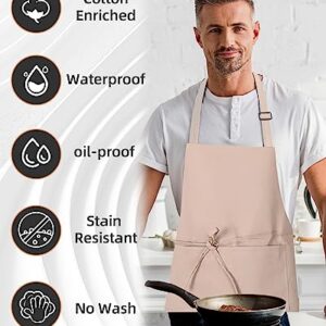 Hugitout Chef Apron Unisex with Adjustable Straps and Two Pockets For Work Uniform, Bib Apron Waterproof, oil-proof Stain Resistant, No Wash(Khaki)