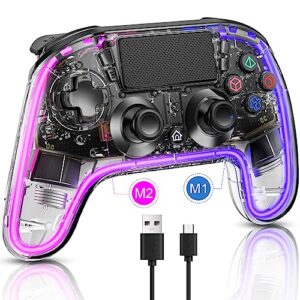 Honghao Controllers For PS4 With Hall Triggers/Vibration/Programming/8 RGB LED Lights, Wireless Remote Joystick Gamepad Accessories, Shock PS4 Dual Controller for PlayStation 4/Slim/Pro/PC (Black)