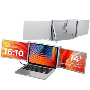 YUTOO 14" Triple Monitor for Laptop, [Only 1 Cable to Connect][16:10], FHD 1200P IPS Display, Laptop Monitor Screen Extender, for Windows, MacOS for 15”-17.3” Laptop