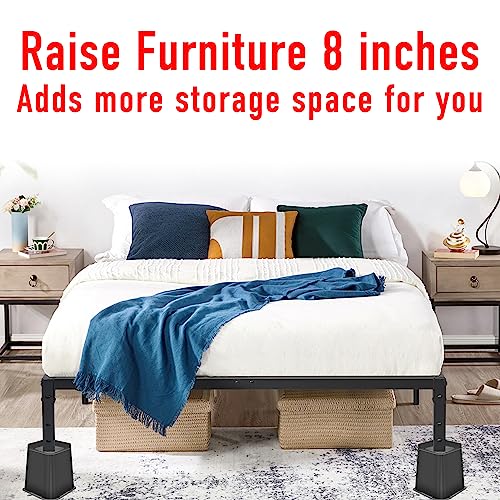 Twakashic Bed Furniture Risers 8 Inch, Couch Risers Heavy Duty, Bed Elevators for Under Bed Storage, Support up to 5000 LBS for Sofa Table Chair (Set of 4, Black)