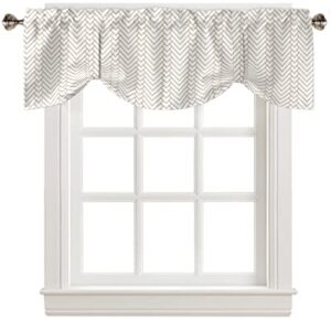 TocaHome Semi-Sheer Kitchen Valances for Windows, Adjustable Tie Up Valances Curtains Light Filtering, White-Gold Natural Herringbone Elegant Window Toppers Valances for Living Room/Bedroom 60x18in