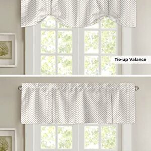 TocaHome Semi-Sheer Kitchen Valances for Windows, Adjustable Tie Up Valances Curtains Light Filtering, White-Gold Natural Herringbone Elegant Window Toppers Valances for Living Room/Bedroom 60x18in