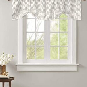 TocaHome Semi-Sheer Kitchen Valances for Windows, Adjustable Tie Up Valances Curtains Light Filtering, White-Gold Natural Herringbone Elegant Window Toppers Valances for Living Room/Bedroom 60x18in