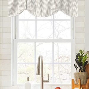 TocaHome Semi-Sheer Kitchen Valances for Windows, Adjustable Tie Up Valances Curtains Light Filtering, White-Gold Natural Herringbone Elegant Window Toppers Valances for Living Room/Bedroom 60x18in