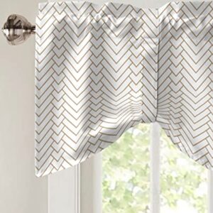 TocaHome Semi-Sheer Kitchen Valances for Windows, Adjustable Tie Up Valances Curtains Light Filtering, White-Gold Natural Herringbone Elegant Window Toppers Valances for Living Room/Bedroom 60x18in