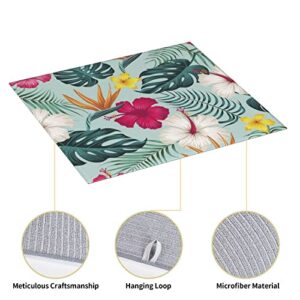 hojas tropicales y flores Printed Drying Mat For Kitchen Ultra Absorbent Microfiber Dishes Drainer Mats Non-Slip Silicone Quick Dry Pad - 18 X 16inch