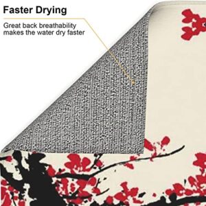 Japanese Floral Cherry Blossom Printed Drying Mat For Kitchen Ultra Absorbent Microfiber Dishes Drainer Mats Non-Slip Silicone Quick Dry Pad - 18 X 16inch