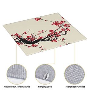 Japanese Floral Cherry Blossom Printed Drying Mat For Kitchen Ultra Absorbent Microfiber Dishes Drainer Mats Non-Slip Silicone Quick Dry Pad - 18 X 16inch