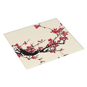 Japanese Floral Cherry Blossom Printed Drying Mat For Kitchen Ultra Absorbent Microfiber Dishes Drainer Mats Non-Slip Silicone Quick Dry Pad - 18 X 16inch