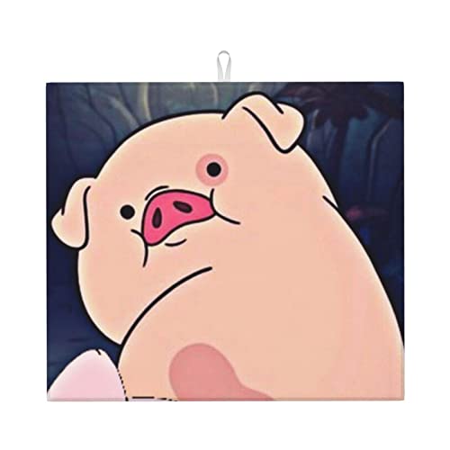 Funny pigs Printed Drying Mat For Kitchen Ultra Absorbent Microfiber Dishes Drainer Mats Non-Slip Silicone Quick Dry Pad - 18 X 16inch