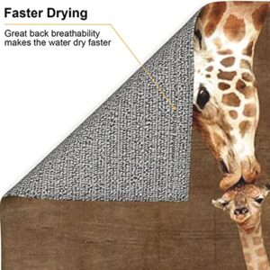 giraffe Printed Drying Mat For Kitchen Ultra Absorbent Microfiber Dishes Drainer Mats Non-Slip Silicone Quick Dry Pad - 18 X 16inch