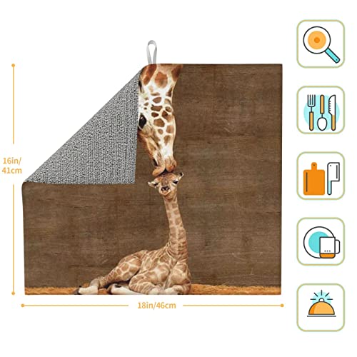 giraffe Printed Drying Mat For Kitchen Ultra Absorbent Microfiber Dishes Drainer Mats Non-Slip Silicone Quick Dry Pad - 18 X 16inch