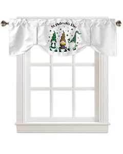 semi-sheer kitchen valances for windows, adjustable tie up valances curtains light filtering, st patrick's day white background shamrock gnomes and gold coin elegant window toppers valances 42x12in