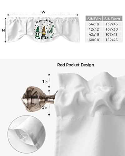 Semi-Sheer Kitchen Valances for Windows, Adjustable Tie Up Valances Curtains Light Filtering, St Patrick's Day White Background Shamrock Gnomes and Gold Coin Elegant Window Toppers Valances 42x12in