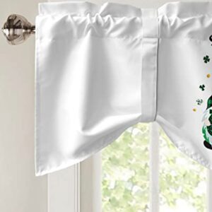 Semi-Sheer Kitchen Valances for Windows, Adjustable Tie Up Valances Curtains Light Filtering, St Patrick's Day White Background Shamrock Gnomes and Gold Coin Elegant Window Toppers Valances 42x12in