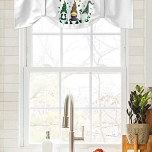 Semi-Sheer Kitchen Valances for Windows, Adjustable Tie Up Valances Curtains Light Filtering, St Patrick's Day White Background Shamrock Gnomes and Gold Coin Elegant Window Toppers Valances 42x12in