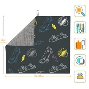 Graffiti Skateboard Printed Drying Mat For Kitchen Ultra Absorbent Microfiber Dishes Drainer Mats Non-Slip Silicone Quick Dry Pad - 18 X 16inch