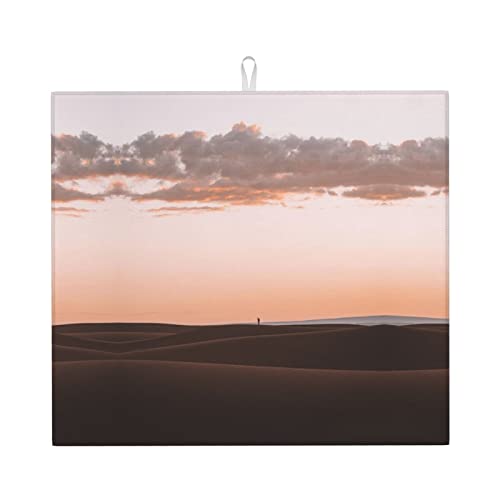 Lonely shadow on the desert Printed Drying Mat For Kitchen Ultra Absorbent Microfiber Dishes Drainer Mats Non-Slip Silicone Quick Dry Pad - 18 X 16inch