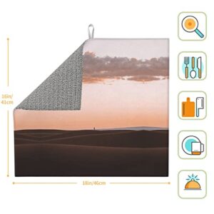 Lonely shadow on the desert Printed Drying Mat For Kitchen Ultra Absorbent Microfiber Dishes Drainer Mats Non-Slip Silicone Quick Dry Pad - 18 X 16inch