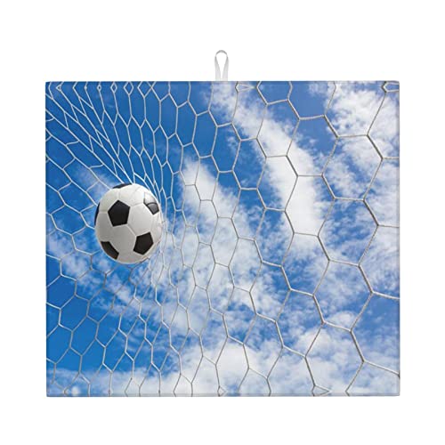 Football Blue-sky Printed Drying Mat For Kitchen Ultra Absorbent Microfiber Dishes Drainer Mats Non-Slip Silicone Quick Dry Pad - 18 X 16inch