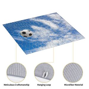 Football Blue-sky Printed Drying Mat For Kitchen Ultra Absorbent Microfiber Dishes Drainer Mats Non-Slip Silicone Quick Dry Pad - 18 X 16inch