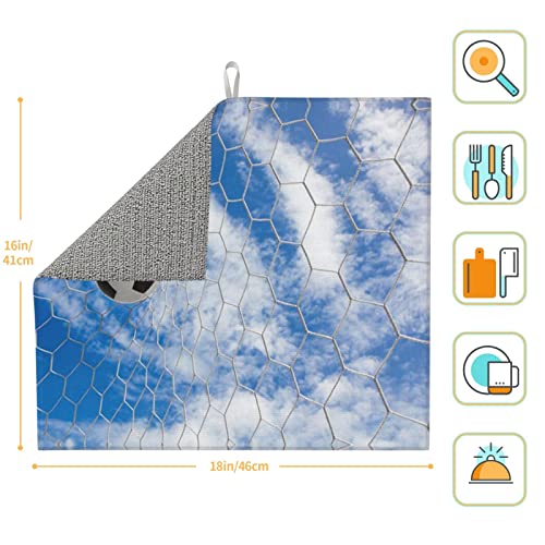 Football Blue-sky Printed Drying Mat For Kitchen Ultra Absorbent Microfiber Dishes Drainer Mats Non-Slip Silicone Quick Dry Pad - 18 X 16inch