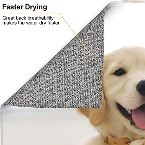 Golden Retriever Puppies Printed Drying Mat For Kitchen Ultra Absorbent Microfiber Dishes Drainer Mats Non-Slip Silicone Quick Dry Pad - 18 X 16inch