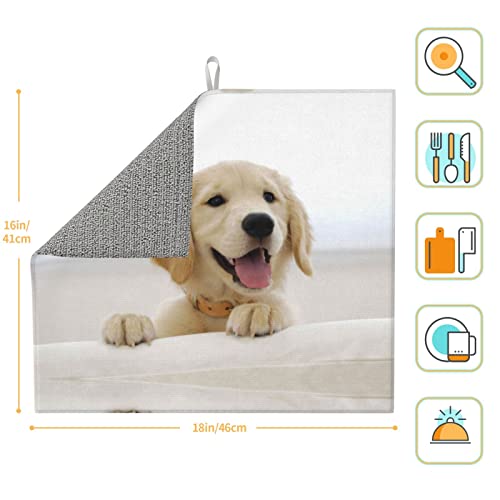 Golden Retriever Puppies Printed Drying Mat For Kitchen Ultra Absorbent Microfiber Dishes Drainer Mats Non-Slip Silicone Quick Dry Pad - 18 X 16inch