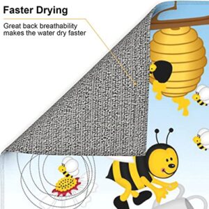 Funny Cute Bees Printed Drying Mat For Kitchen Ultra Absorbent Microfiber Dishes Drainer Mats Non-Slip Silicone Quick Dry Pad - 18 X 16inch