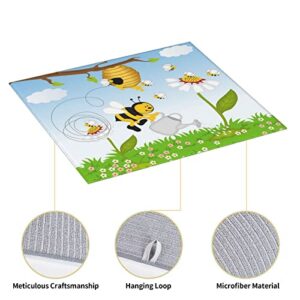 Funny Cute Bees Printed Drying Mat For Kitchen Ultra Absorbent Microfiber Dishes Drainer Mats Non-Slip Silicone Quick Dry Pad - 18 X 16inch