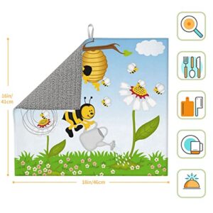 Funny Cute Bees Printed Drying Mat For Kitchen Ultra Absorbent Microfiber Dishes Drainer Mats Non-Slip Silicone Quick Dry Pad - 18 X 16inch