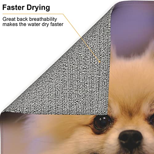 Happy short-haired pomeranian Printed Drying Mat For Kitchen Ultra Absorbent Microfiber Dishes Drainer Mats Non-Slip Silicone Quick Dry Pad - 18 X 16inch