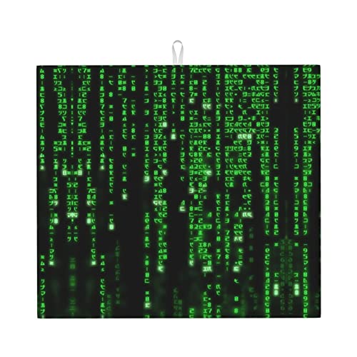 Hacker age Printed Drying Mat For Kitchen Ultra Absorbent Microfiber Dishes Drainer Mats Non-Slip Silicone Quick Dry Pad - 18 X 16inch