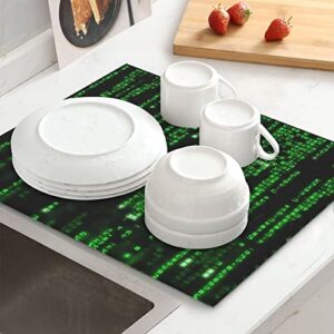 Hacker age Printed Drying Mat For Kitchen Ultra Absorbent Microfiber Dishes Drainer Mats Non-Slip Silicone Quick Dry Pad - 18 X 16inch