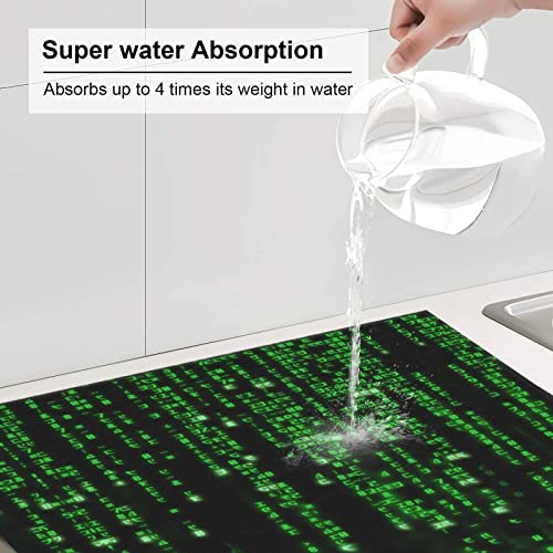 Hacker age Printed Drying Mat For Kitchen Ultra Absorbent Microfiber Dishes Drainer Mats Non-Slip Silicone Quick Dry Pad - 18 X 16inch