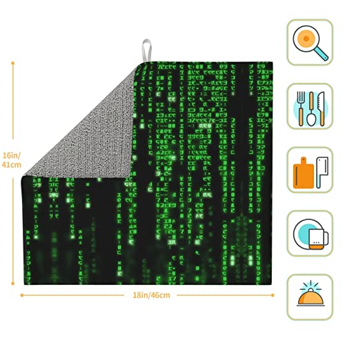 Hacker age Printed Drying Mat For Kitchen Ultra Absorbent Microfiber Dishes Drainer Mats Non-Slip Silicone Quick Dry Pad - 18 X 16inch